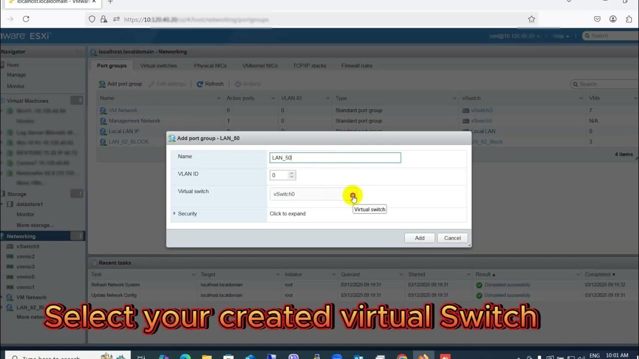 How to Create virtual switches and port groups in ESXi - YouTube