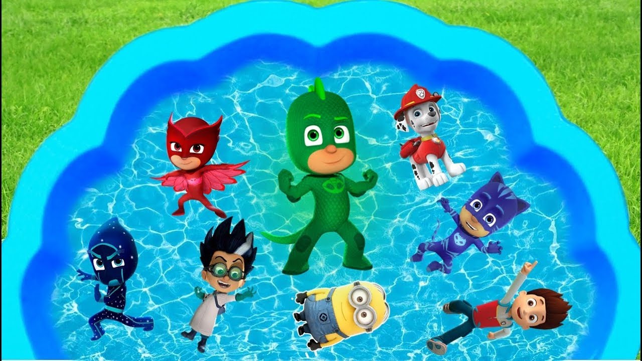 Learn Characters whit Super Heroes and PJ Masks,Paw Patrol in Kids Pool ...