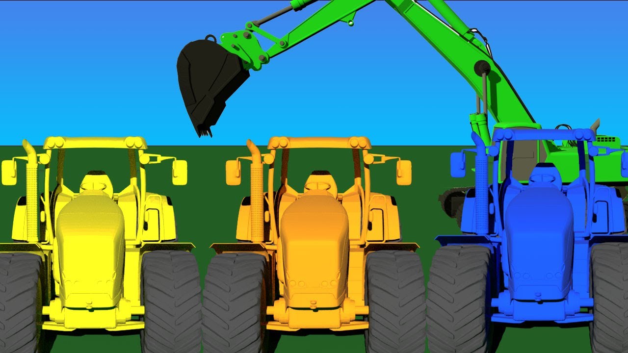 Traktor | Biler | Gravemaskin | Lær Farger på norsk | Barne TV - YouTube