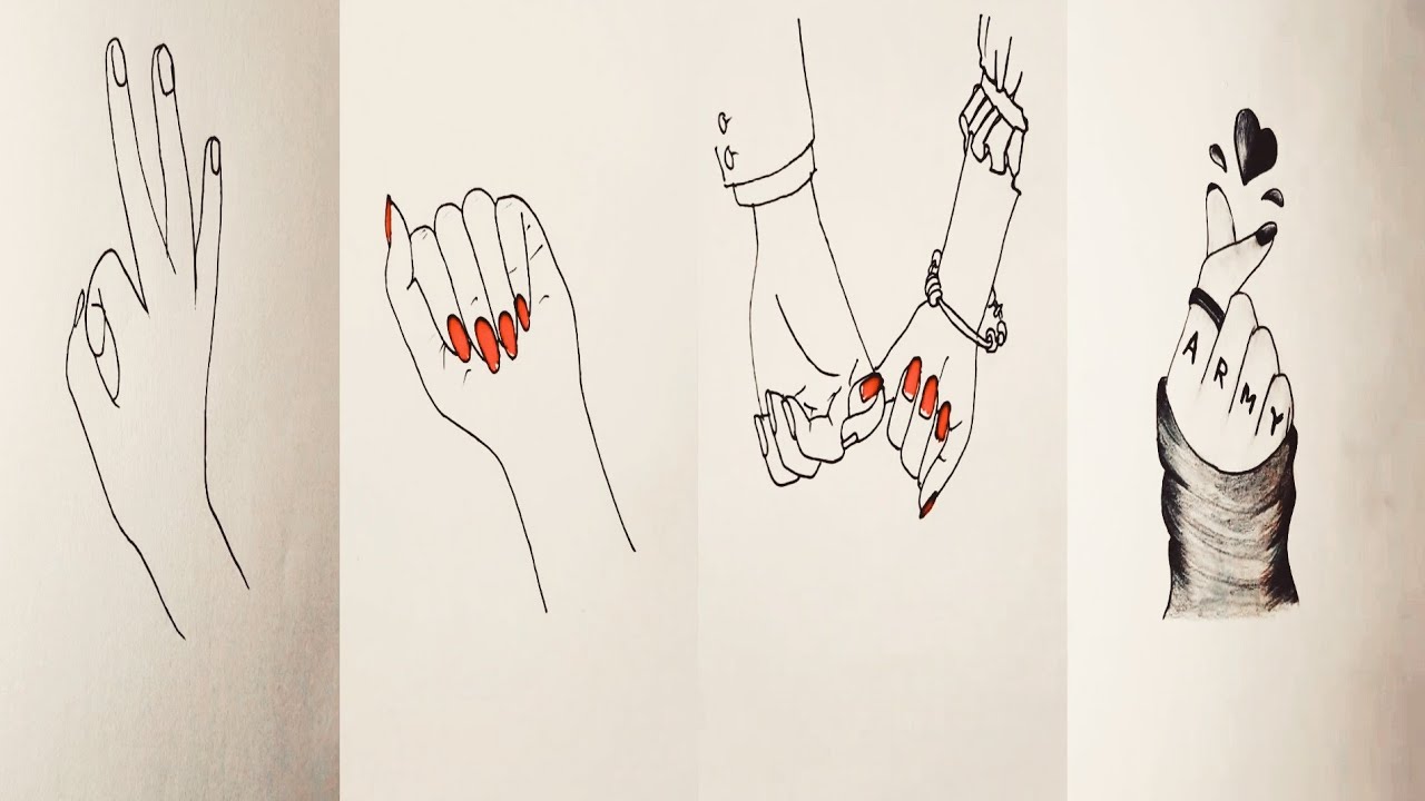 How To Draw Hand | Girl Hand with Red nail polish | Best friends ...