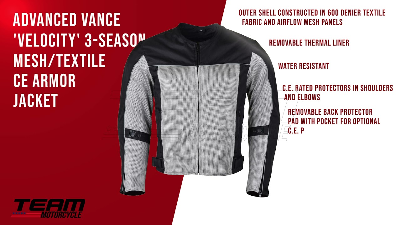Advanced Vance VL1626 'Velocity' 3-Season Mesh/Textile CE Armor ...