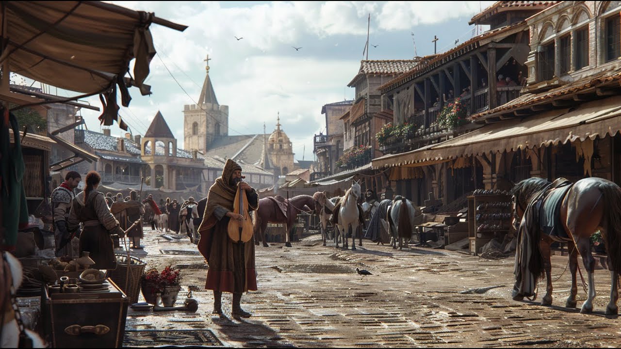 Medieval Ambience: Merchant Sounds & Harp Music | High Quality ...