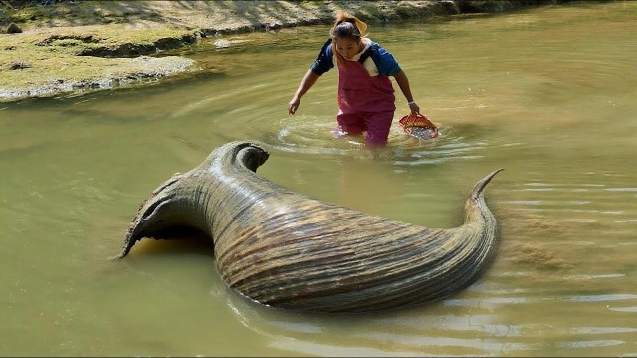 When the girl saw this unique twisted river clam, she excitedly ...