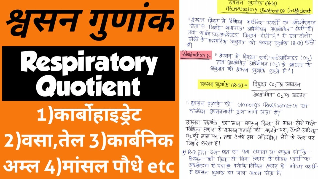 श्वसन गुणांक (Respiratory Quotient) In Hindi || R.Q In Carbohydrates ...