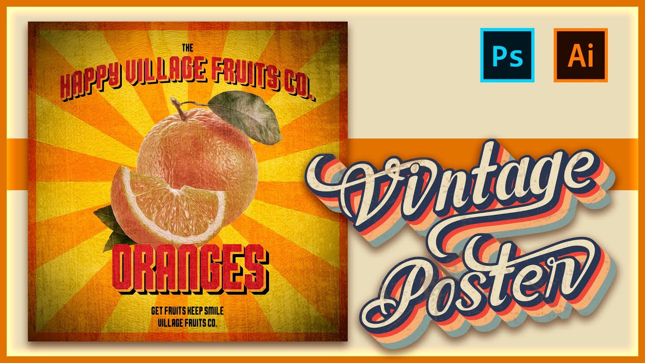 "Vintage Poster" design tutorial using || Photoshop || Illustrator ...