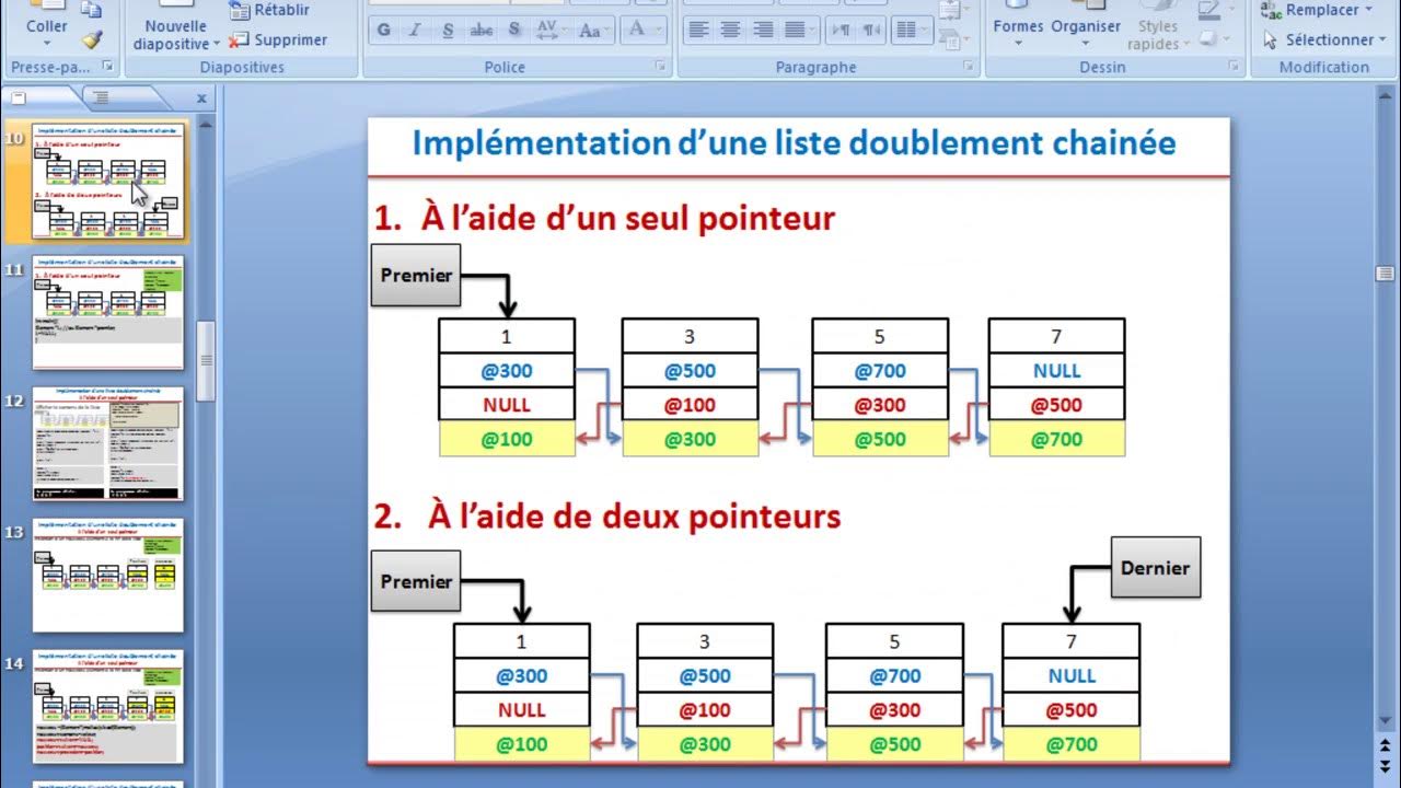 partie 1: définir la structure d'une liste doublement chainée et afficher son contenu - YouTube