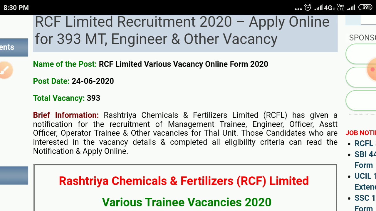 Rashtriya chemicals & Fertilizers (RCF) online form 2020 - YouTube