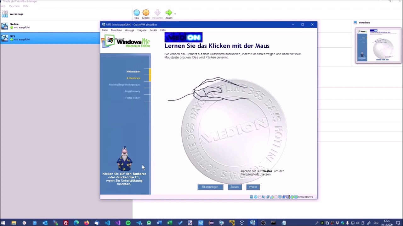 Windows ME Einrichtungsassistent von MEDION (MT5) in VirtualBox - YouTube