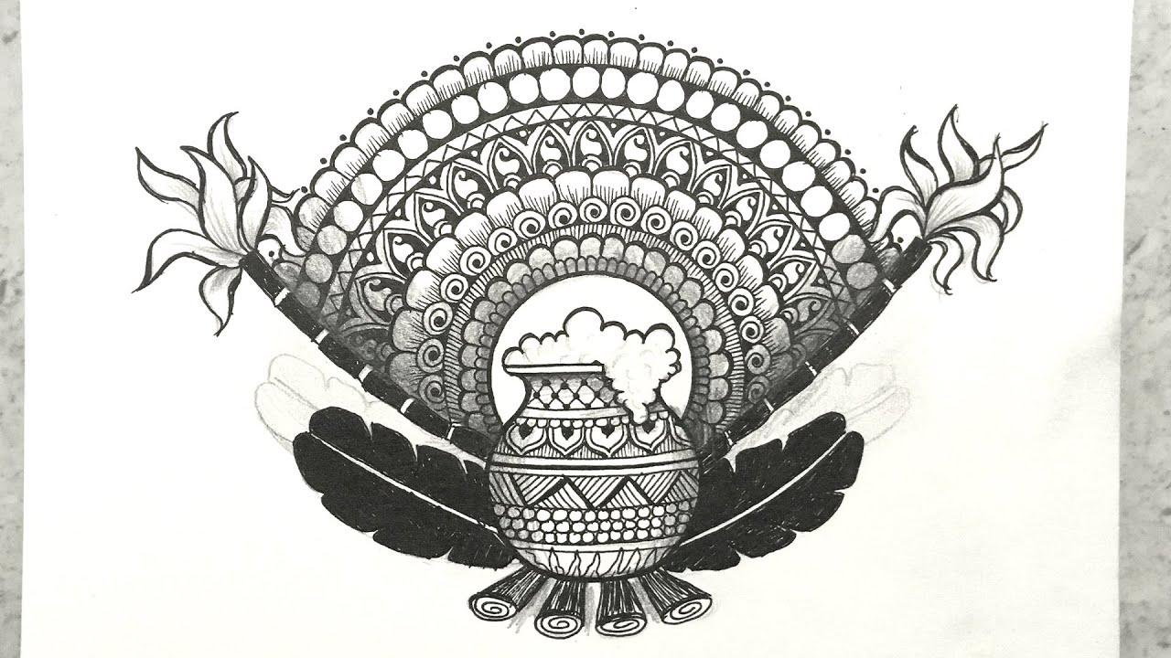 Pongal Mandala Drawing | Easy step-by-step mandala drawing of the Pongal festival - YouTube