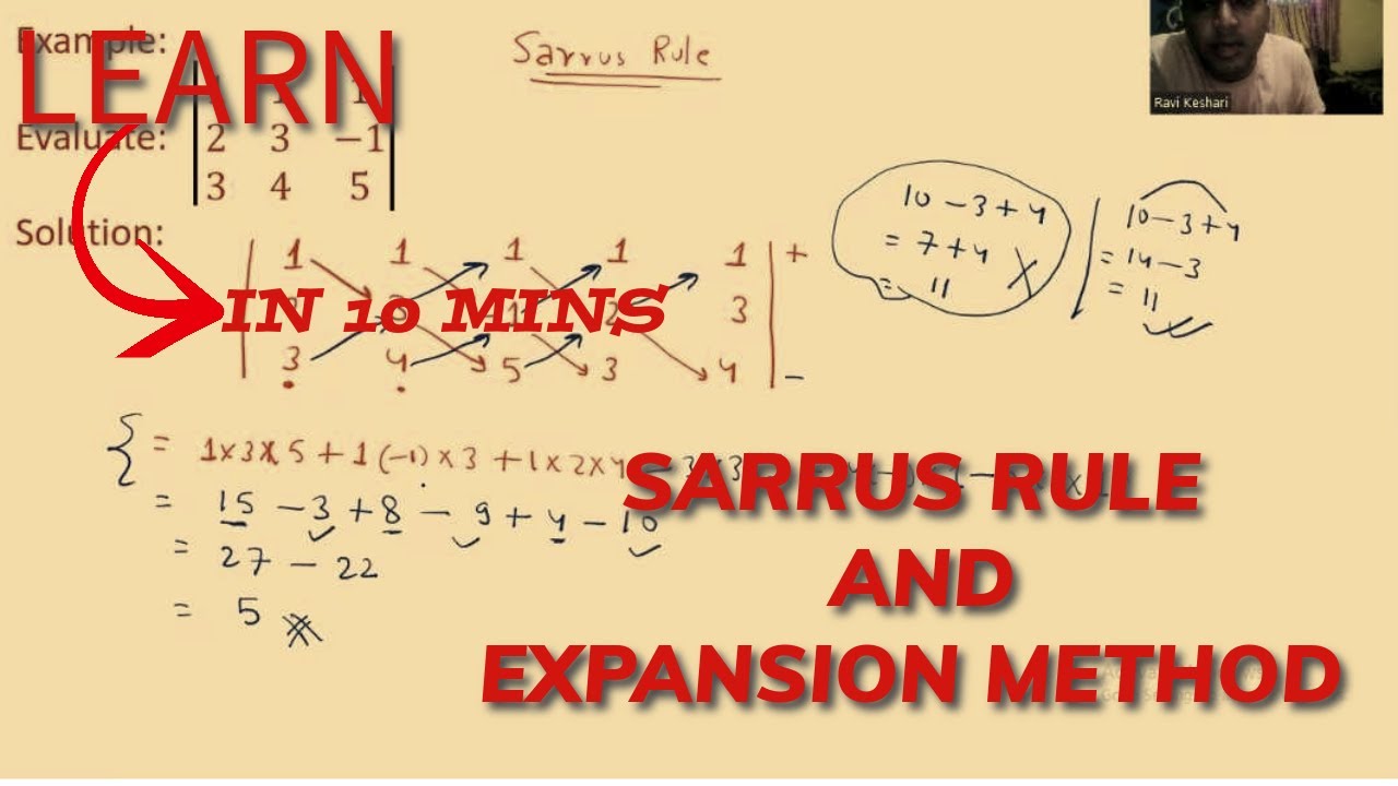 Learn Determinant of 3x3 matrix ( Sarrus Rule and Expansion Method) for ...
