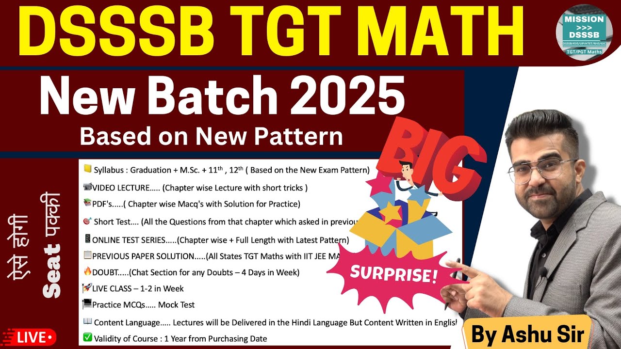 DSSSB TGT MATH New Batch 2025 | Based on New Pattern (Graduation + M.Sc ...