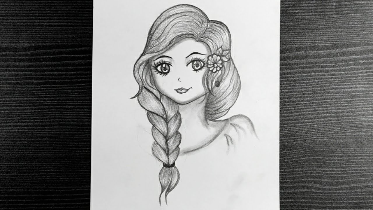 How To Draw A Girl With Beautiful Hair Style || Girl Face Drawing Easy ...
