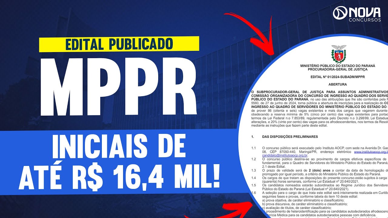 📢 Análise do edital MPPR 2024 - Iniciais de até R$16,4 MIL - YouTube
