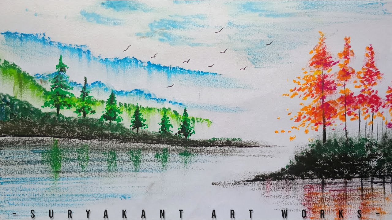 Oil pastel drawing ideas||beautiful scenery with oil pastels - YouTube