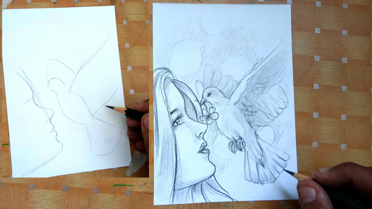 Drawing Girl and Peace Bird - YouTube