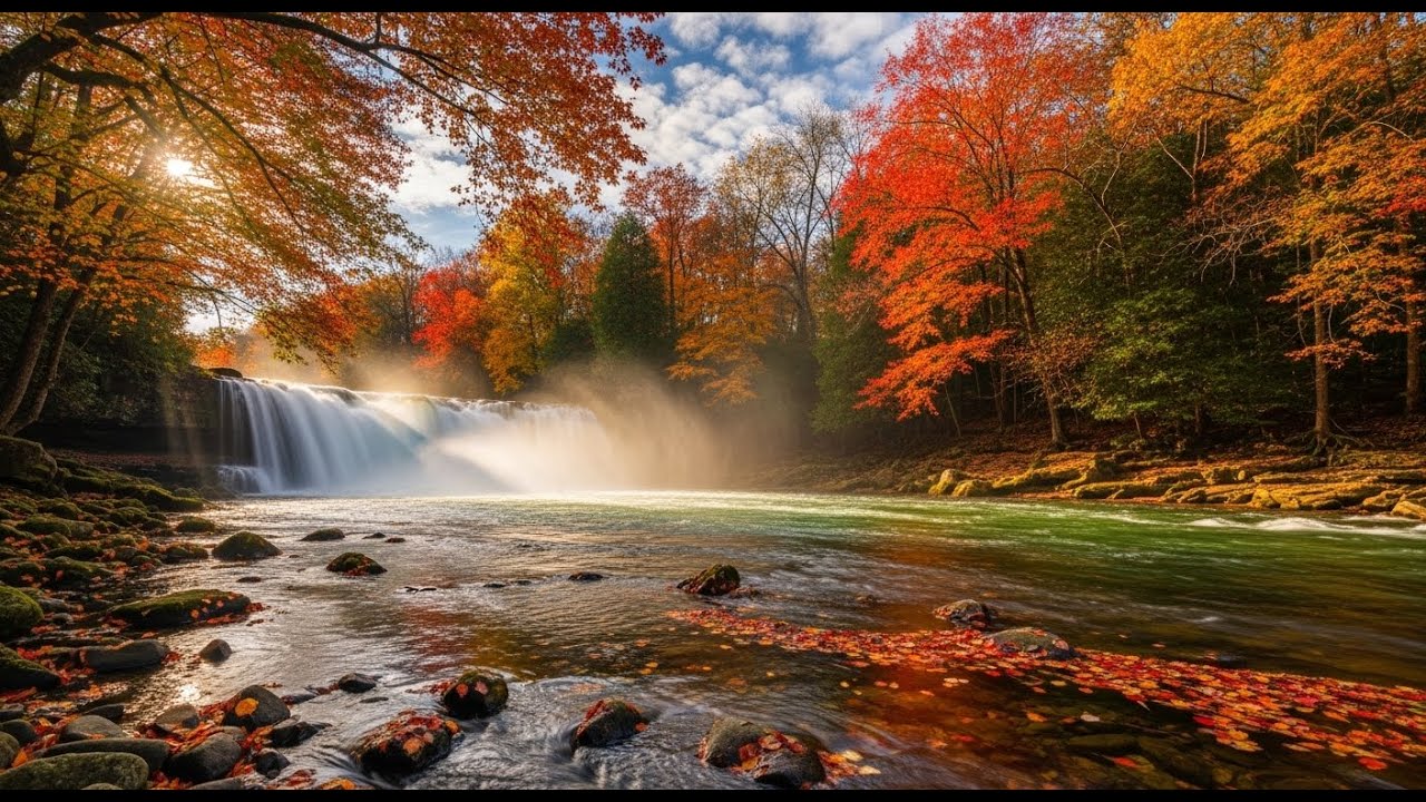 Relaxing Calm Fall Music 🍂 Cozy Fire Crackling, Autumn Foliage🍂 Autumn ...