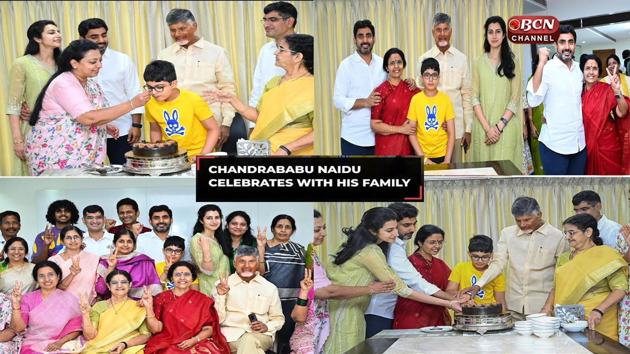 TDP chief N Chandrababu Naidu celebrates his Victory with his family ...
