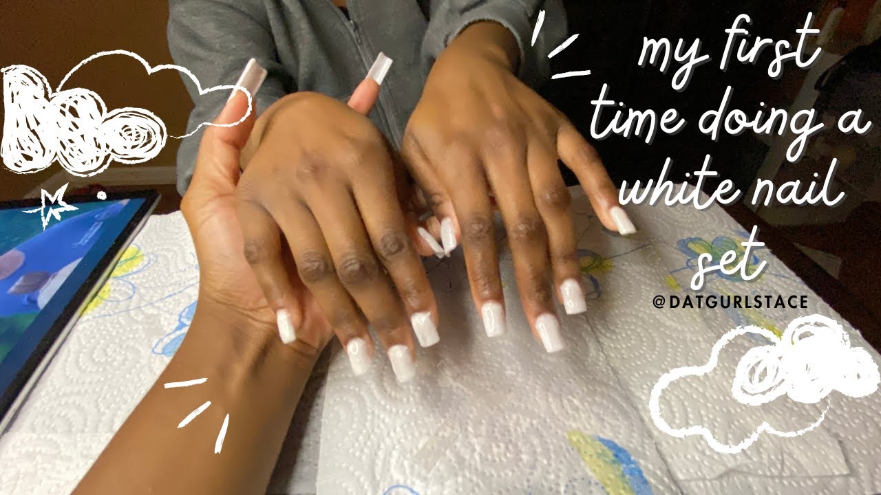 my first time doing a white nail set ♡ - YouTube