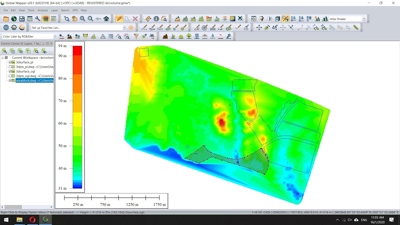 global mapper calculate volume between surface within specific area ...
