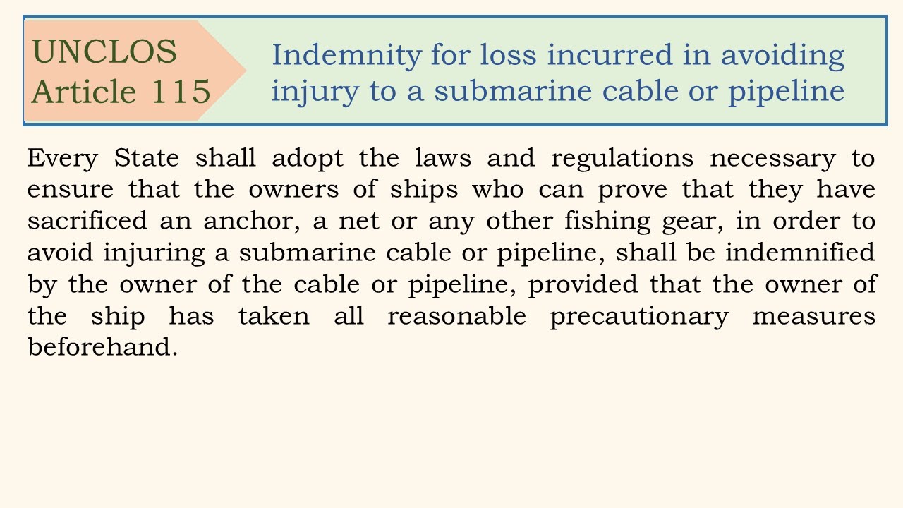 UNCLOS, Article 115, Indemnity for loss incurred in avoiding injury to ...
