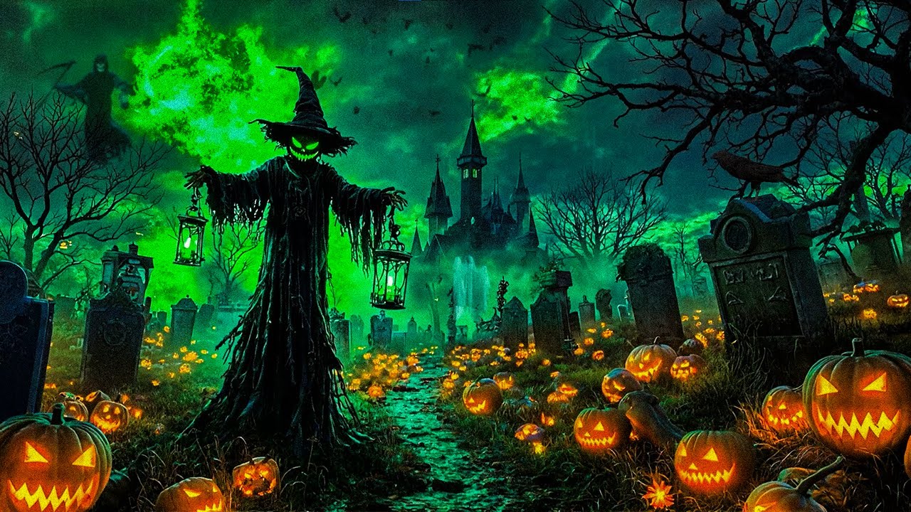 Best Haunted Halloween Music 🎃 Scary Pumpkin Scarecrow in Graveyard 🎃 ...