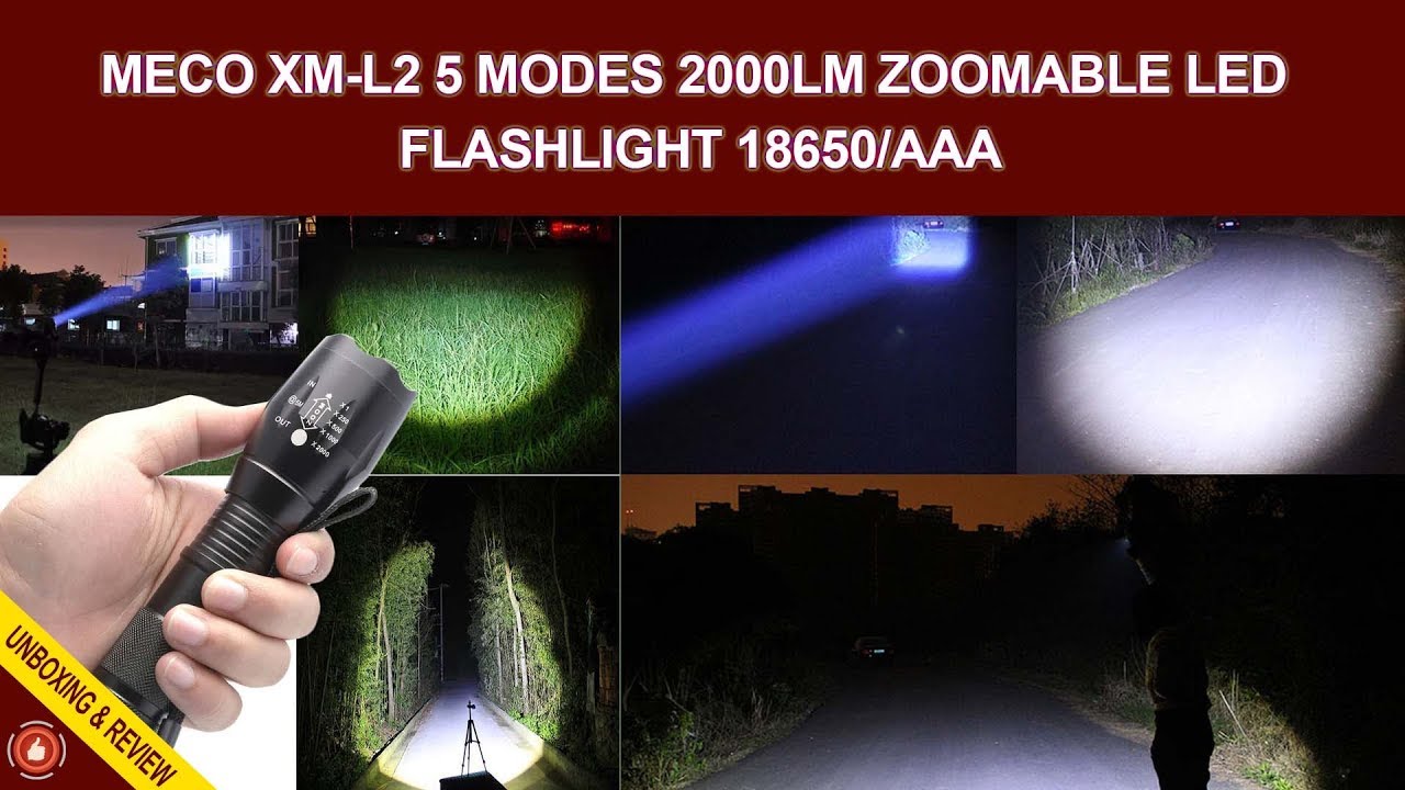 MECO XM L2 - 5 Modes 2000LM Zoomable LED Flashlight(Unboxing & Review ...