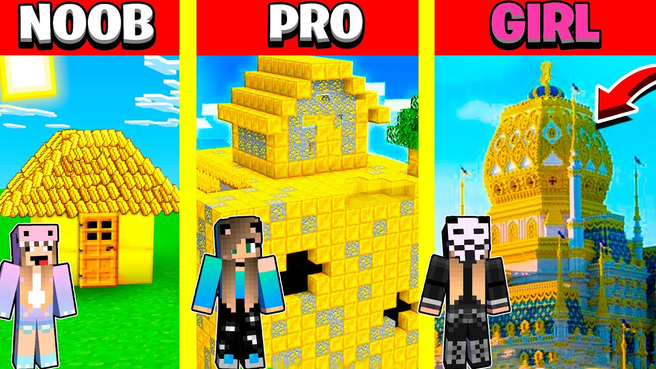 Minecraft Battle: GOLD BLOCK BASE HOUSE BUILD CHALLENGE - NOOB vs PRO ...