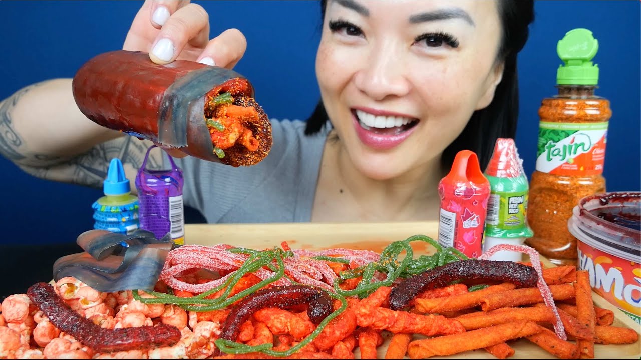 TikTok VIRAL FOODS *CHAMOY PICKLE (ASMR EATING SOUNDS) LIGHT WHISPERS ...