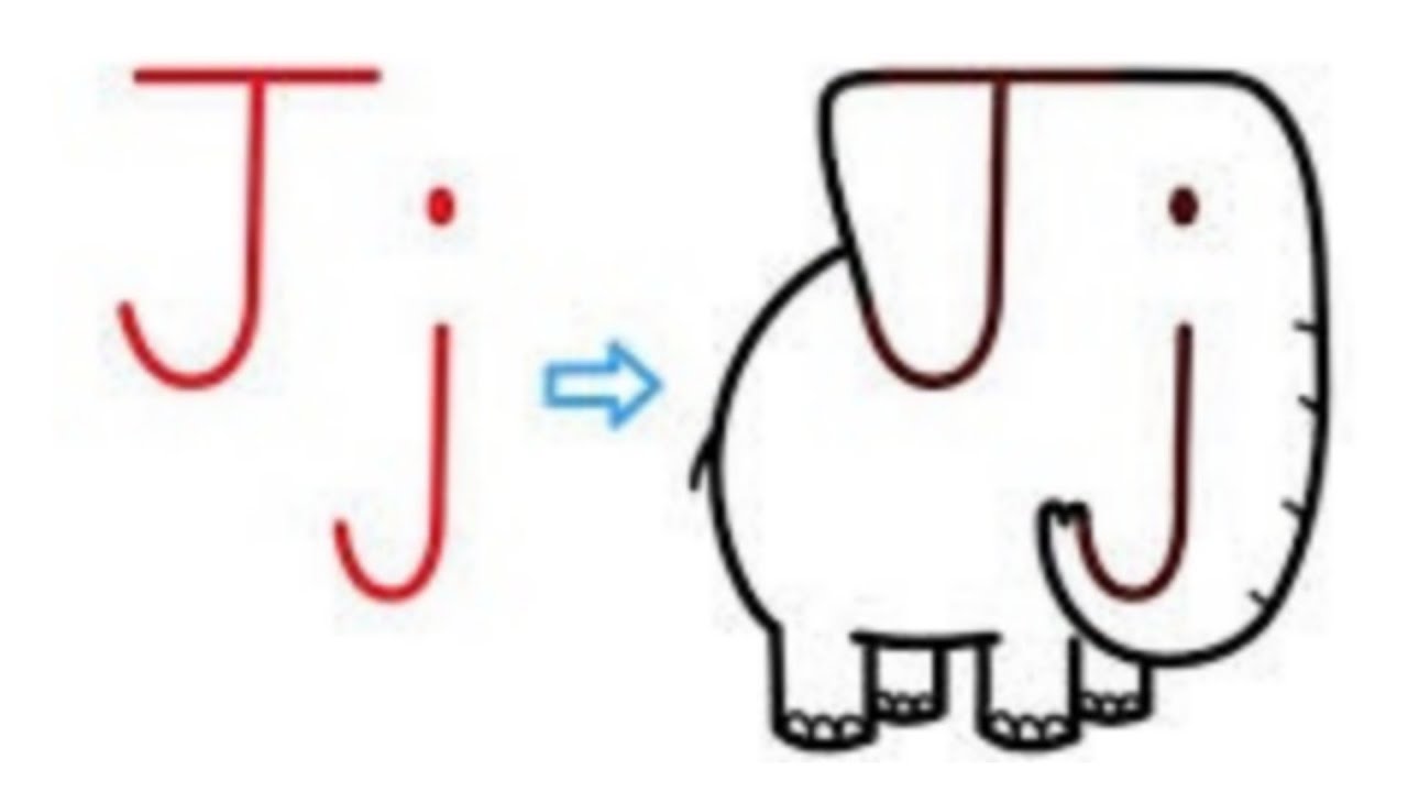 Elephant Drawing from the alphabet J Easy Drawing For kids step-by-step ...