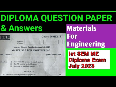 Materials for Engineering exam Question Paper & Answers|#Diploma exam ...