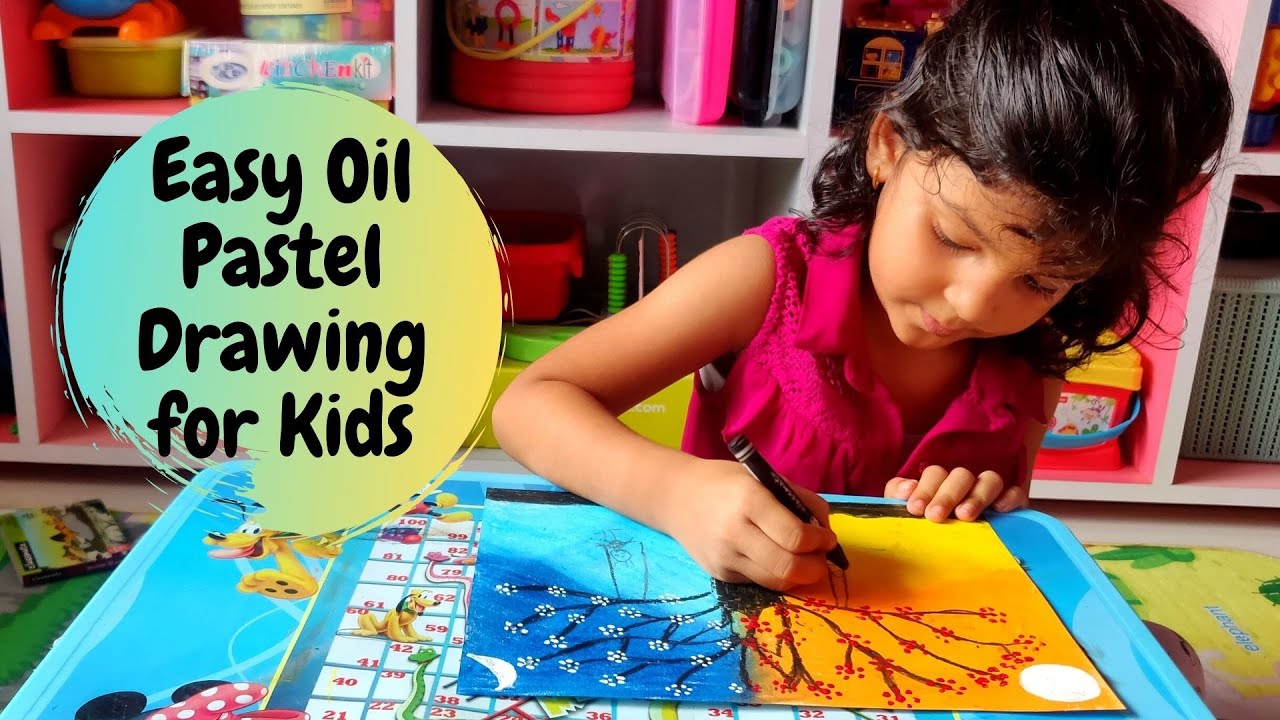 Easy Oil Pastel Drawing for Kids | Day and Night Tree | Oil Pastel Art ...