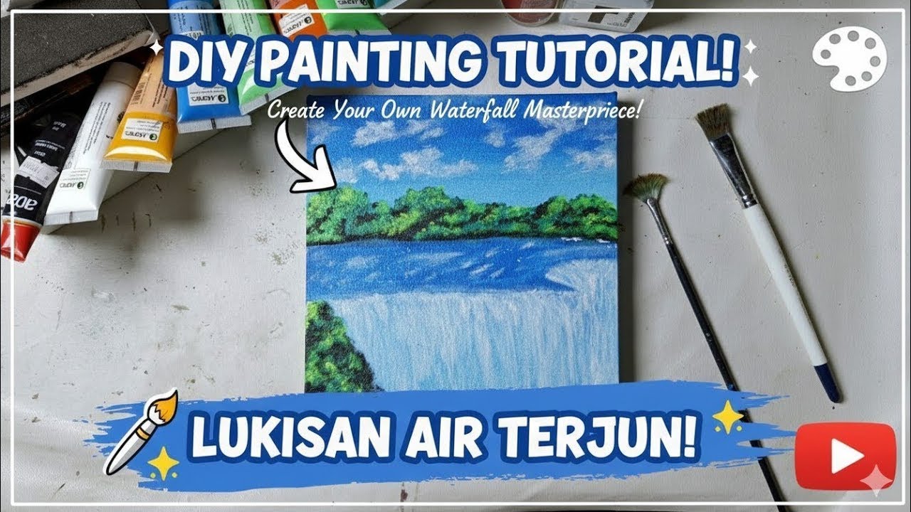 Cara Melukis Air terjun di Kanvas | Acrylic Painting | Easy for ...
