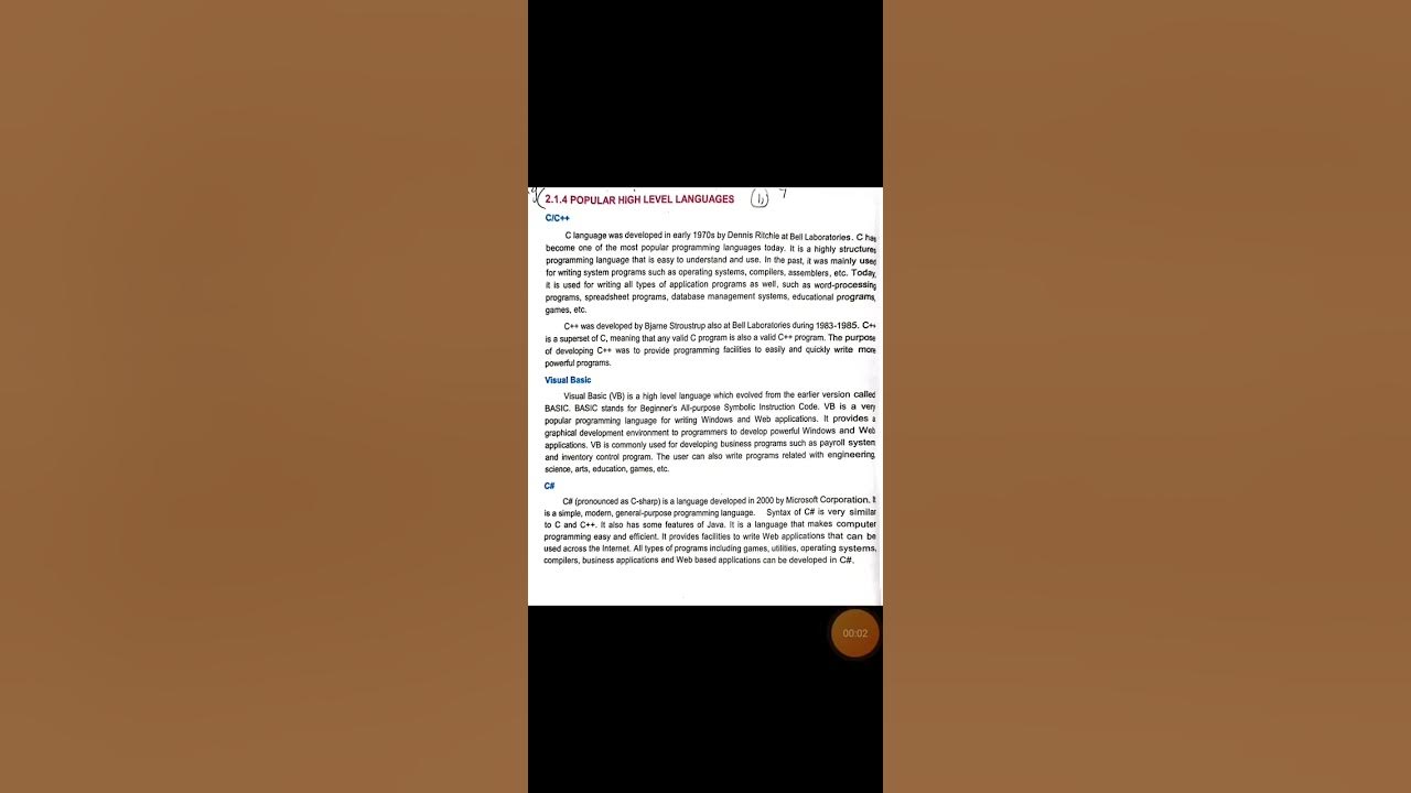 Popular high level languages || Chapter # 2|| Programming in C - YouTube