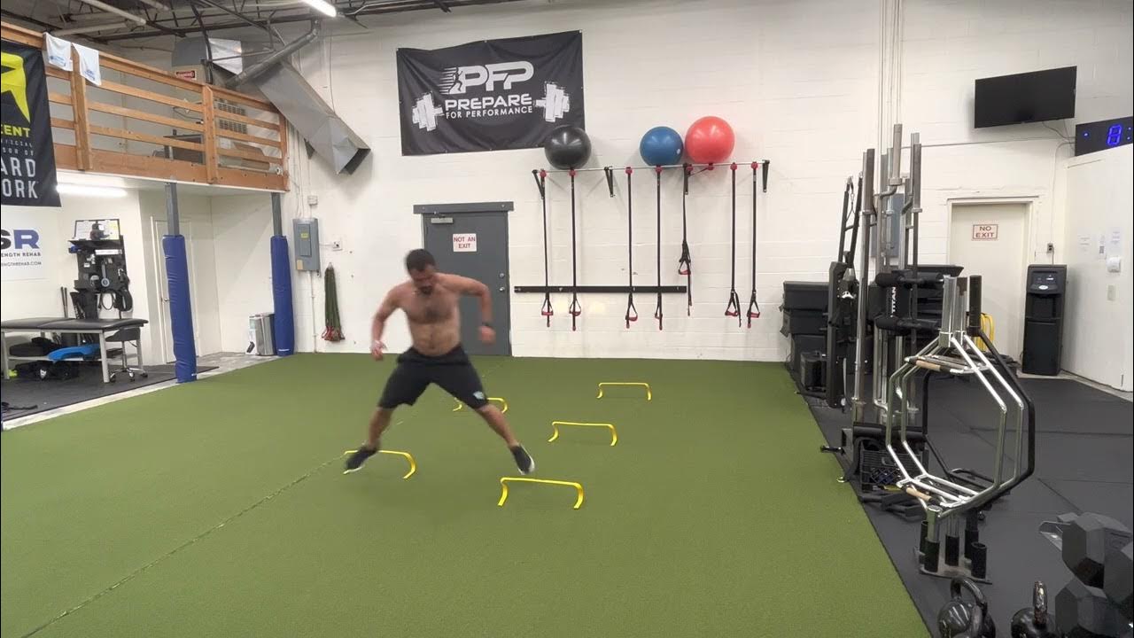 Single Leg Hop to Lateral Bound over hurdles (continuous) - YouTube
