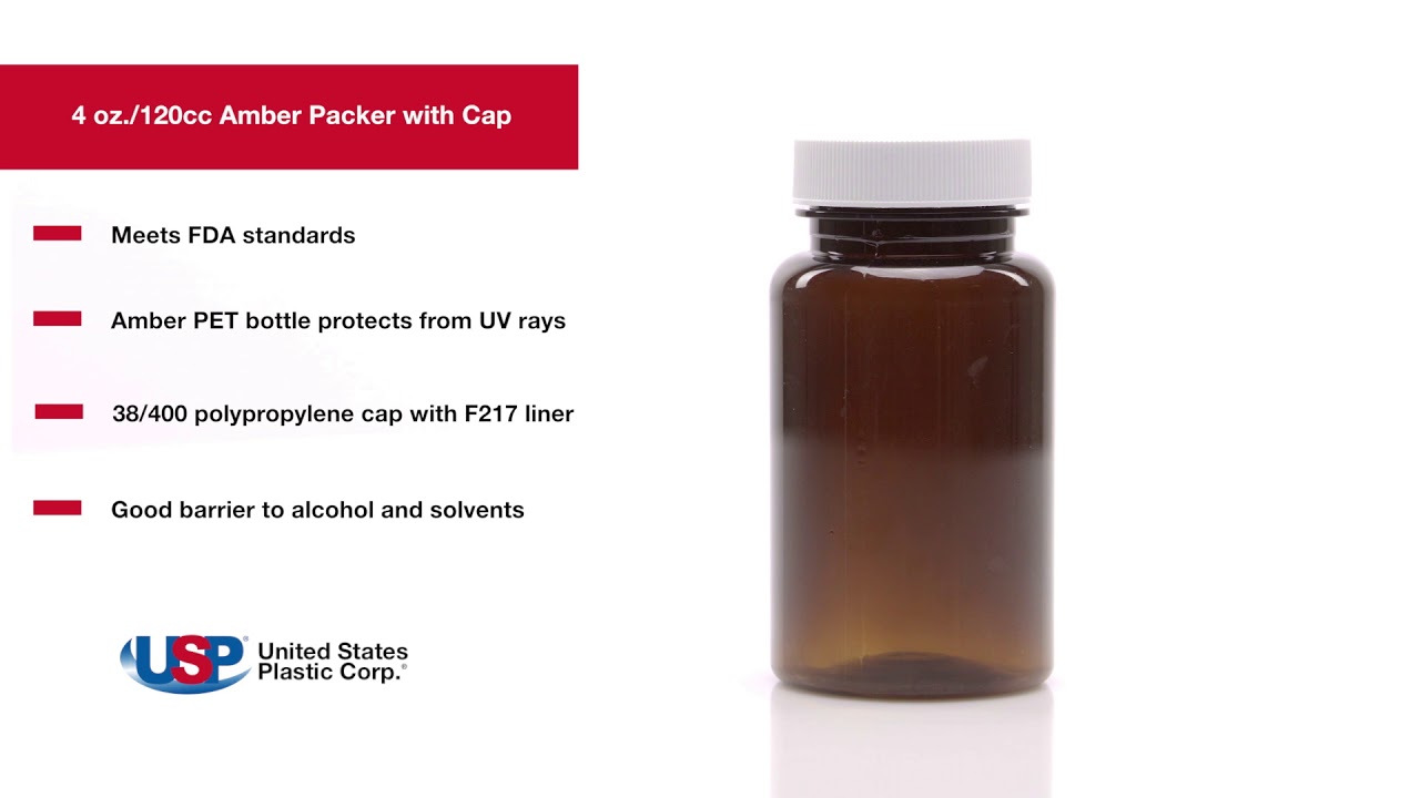 4 OZ./120CC AMBER PACKER WITH CAP | U.S. Plastic Corporation® - YouTube