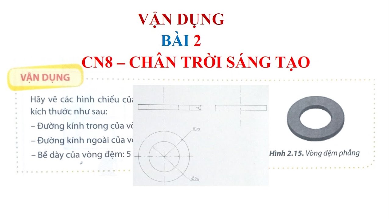 Hướng dẫn vẽ Hình chiếu Vòng đệm phẳng. Vận dụng Bài 2 Công nghệ 8 Chân trời sáng tạo CN8 CTST ...