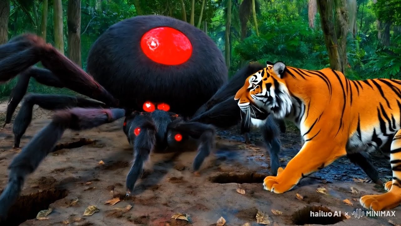 No one has ever seen a giant spider versus a Sumatran tiger fight here ...