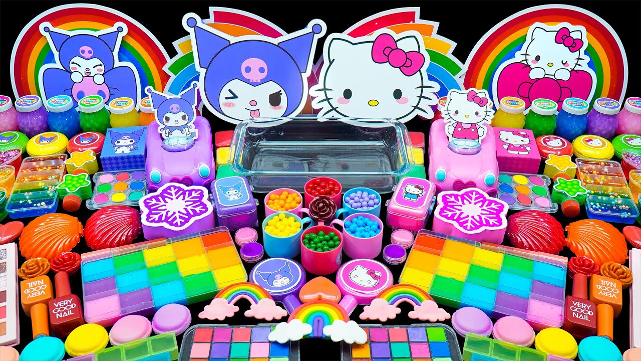 DIY How To Make Clear Slime Glitter with Hello Kitty & Kuromi | ASMR ...