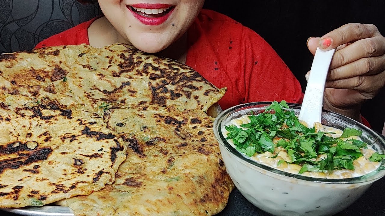 Eating aloo paratha,aloo pyaj paratha | eating show | indian food ...