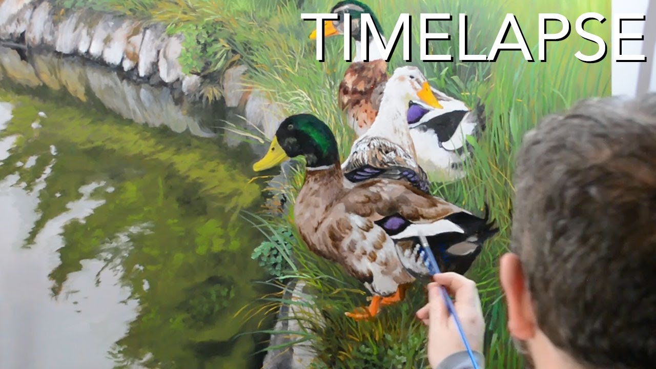 #20 How to paint three little ducks in oils with grass, lagoon and ...
