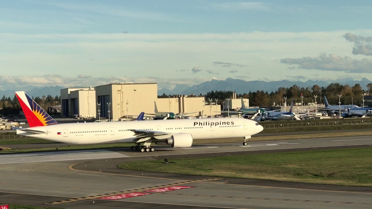 PAL 777 Takeoff from Boeing Everett field - YouTube