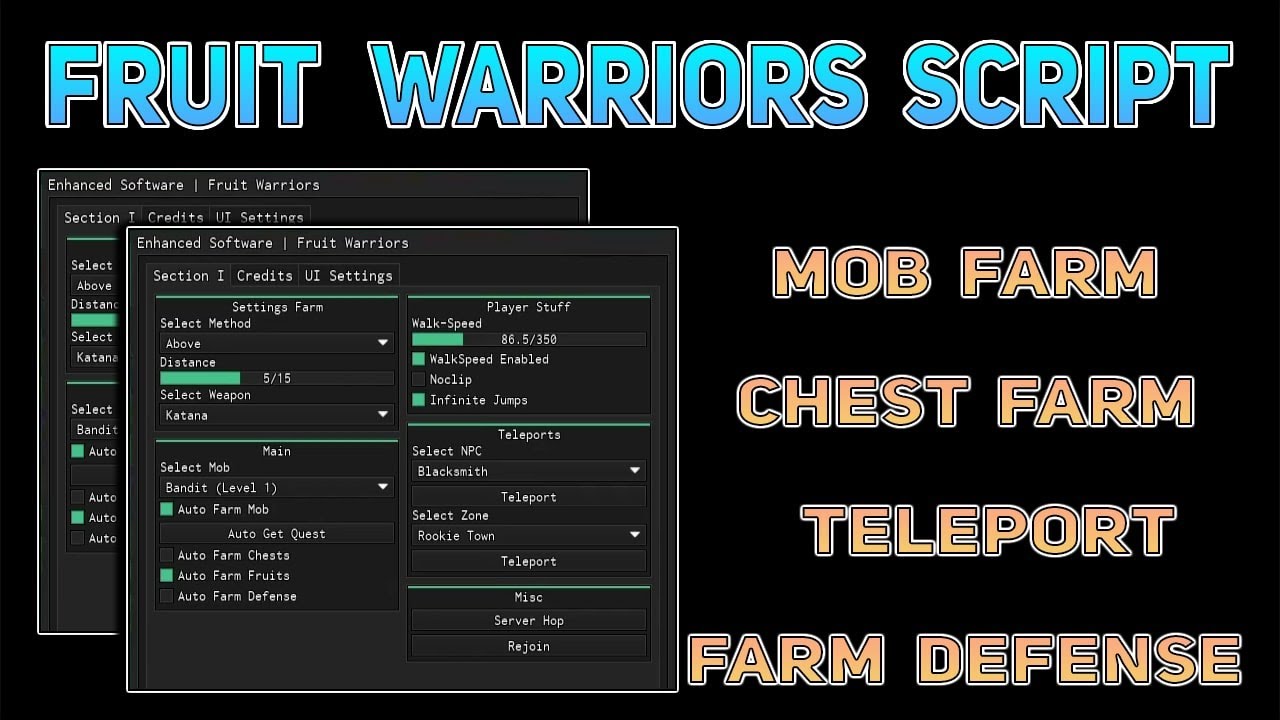 [OP] Fruit Warriors Script - Auto Farm | Fruits Farm | Teleport + WalkSpeed | Noclip & More ...