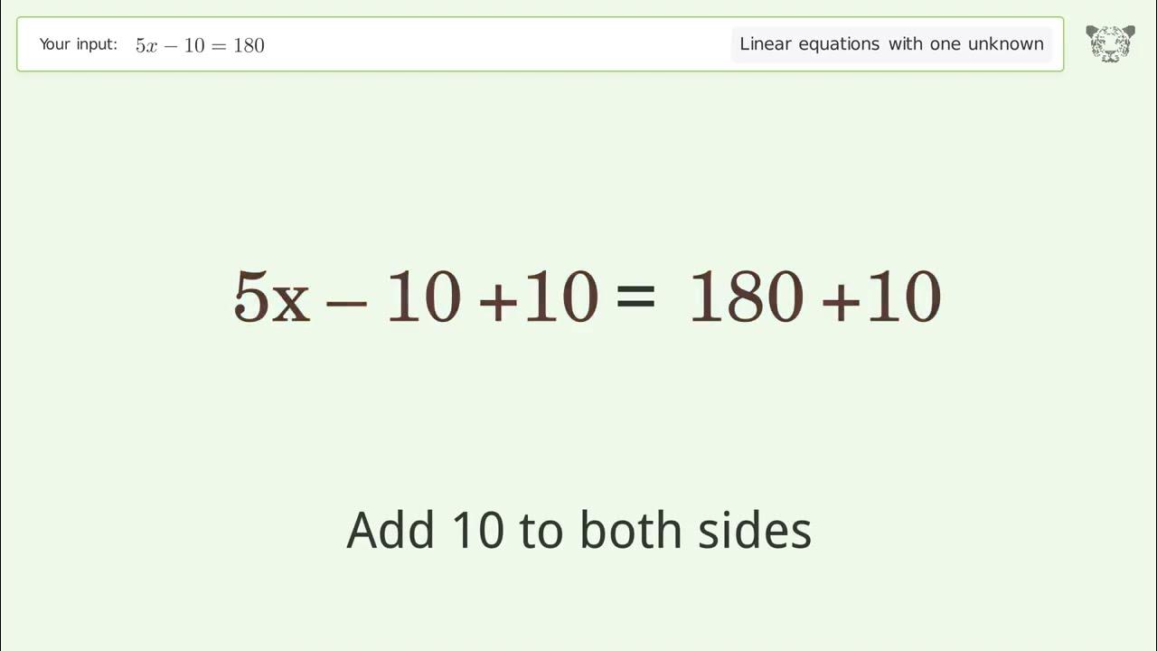 Solve 5x 10 180 Linear Equation Video Solution Tiger Algebra YouTube solve-5x-10-180-linear-equation-video-solution-tiger-algebra-youtube