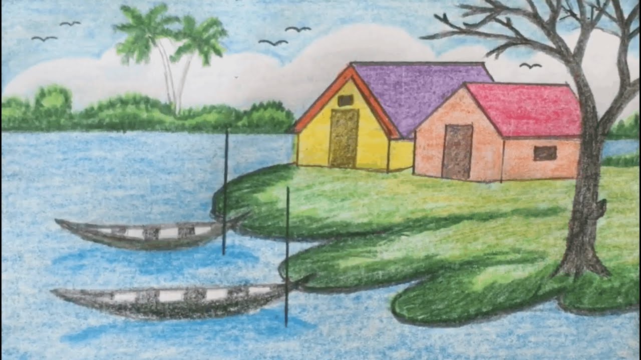 how to draw easy pencil sketch ,landscape pahar and river side ,pencil ...