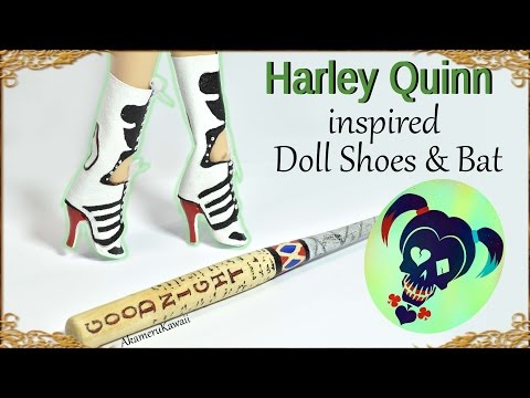 DIY Barbie / Doll Harley Quinn inspired shoes / boots & bat