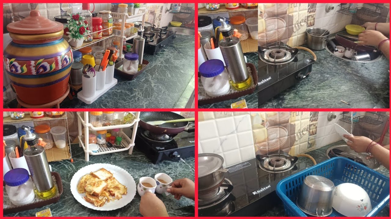 🌞 50 Minutes Daily Kitchen Cleaning Routine Bread Omelette Breakfast🍳🍞 ...