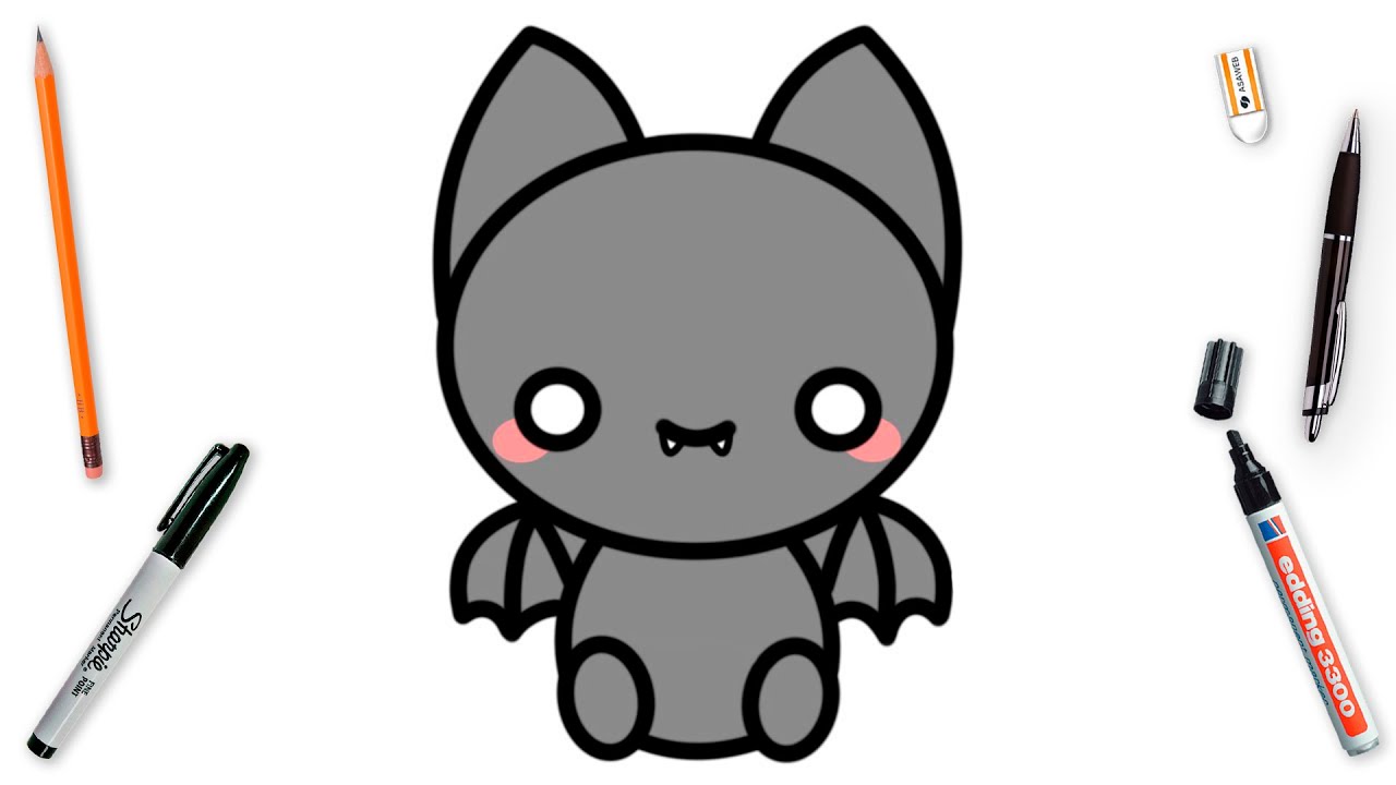 How To Draw Cute Bat Easy Step By Step | How To Sketch Kawaii Pet - YouTube