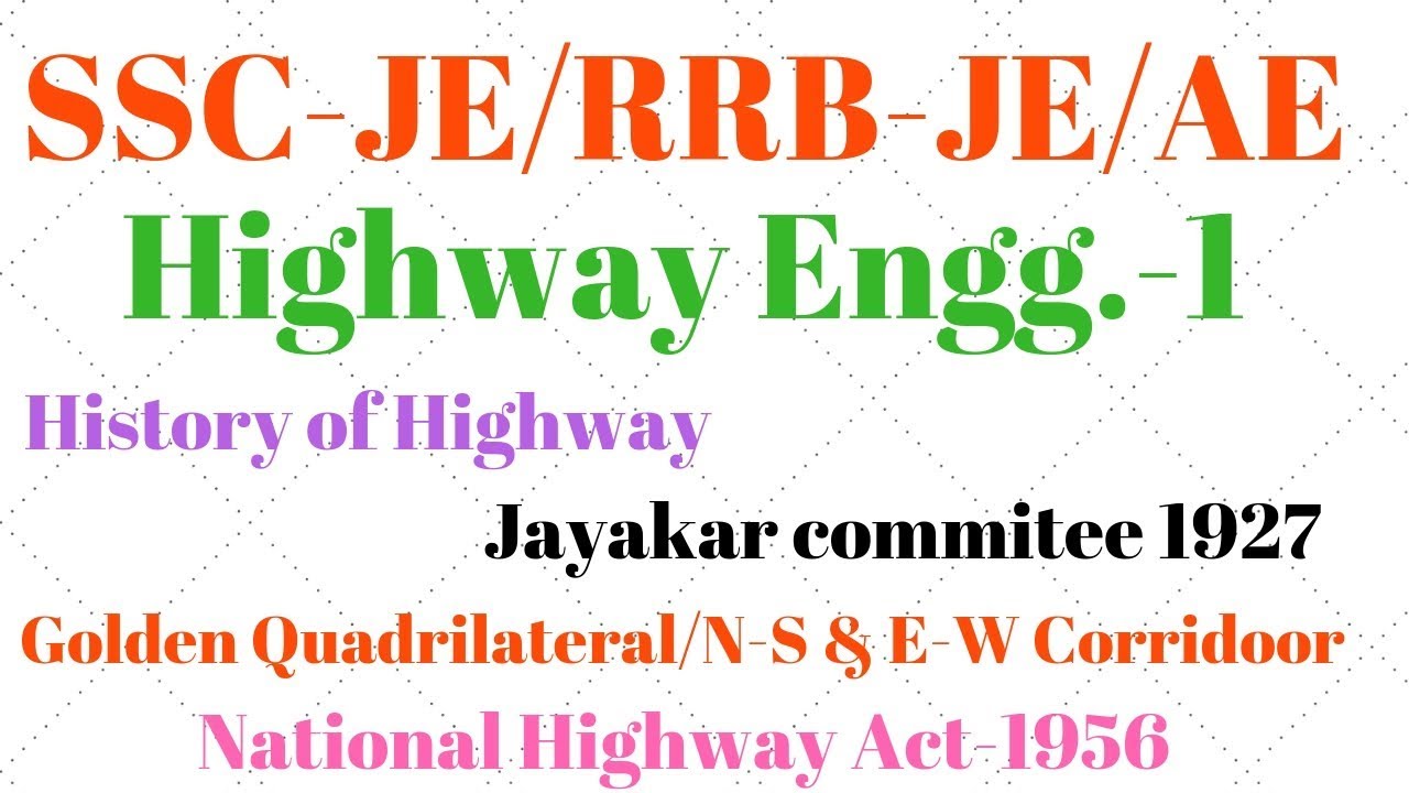 HIGHWAY ENGINEERING-1 (Introduction/Jayakar committe/CRRI/IRC-1934 ...
