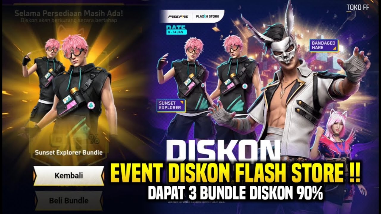 EVENT FLASH STORE FF DISKON KILAT 90% DAPAT 3 BUNDLE FREE FIRE TERBARU ...