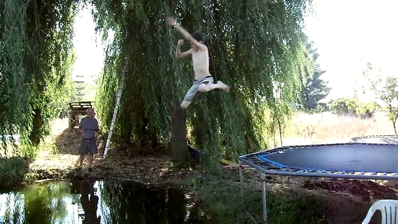 Dave trampoline in pond 8 9 14 2 - YouTube